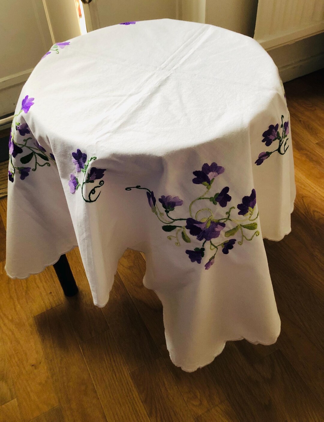 Handembroidered Swedish Tablecloth With Blue Flowers / Vintage Handmade ...