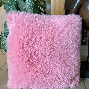 Faux Fur Pillow Measuring 15" X 15" Fluffy Pink on the Front as Well as ...