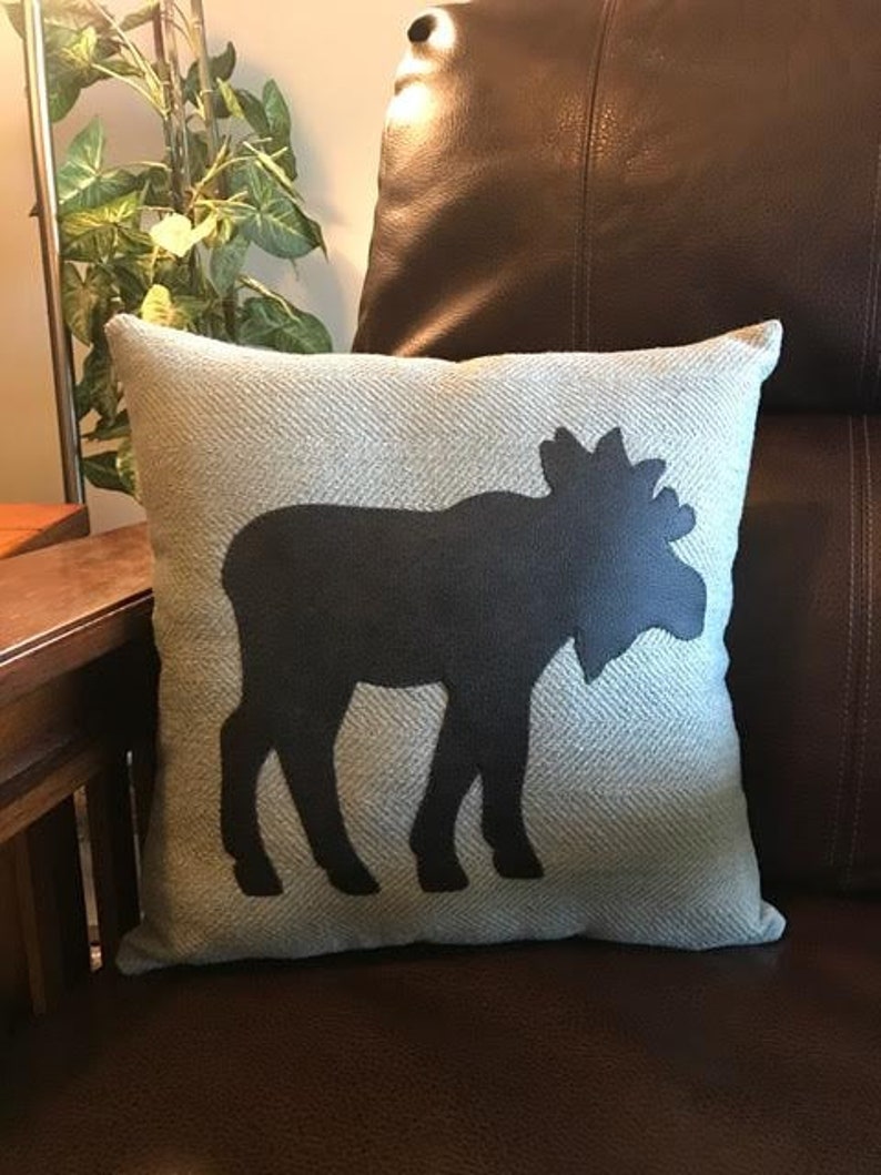 Moose Themed Throw Pillow 16x16 -front and Back Are a Heavy Light Green ...