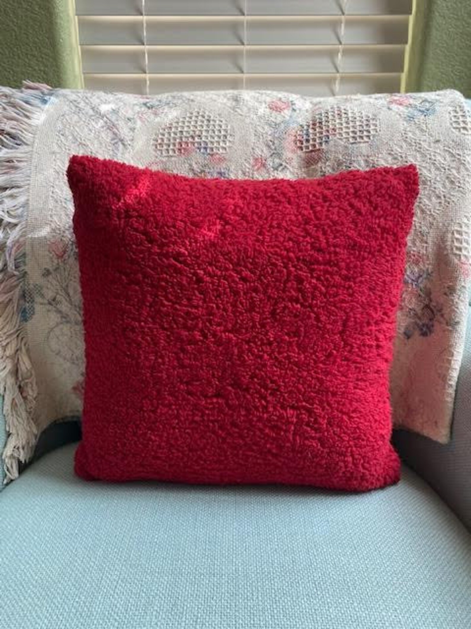 Red Faux Fur Sherpa Pillow Measuring 15x15. Beautiful yet Simple and ...