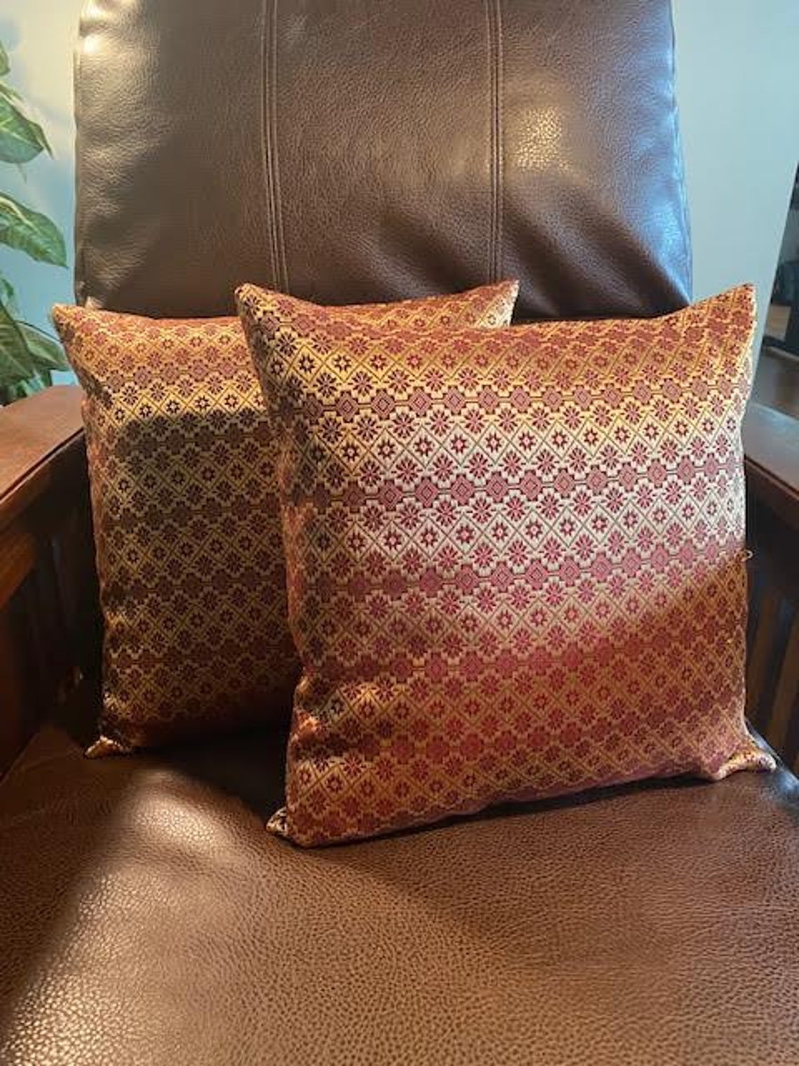 Set of Two Gold and Red Southeast Asian Inspired Pillows. Modern Design ...