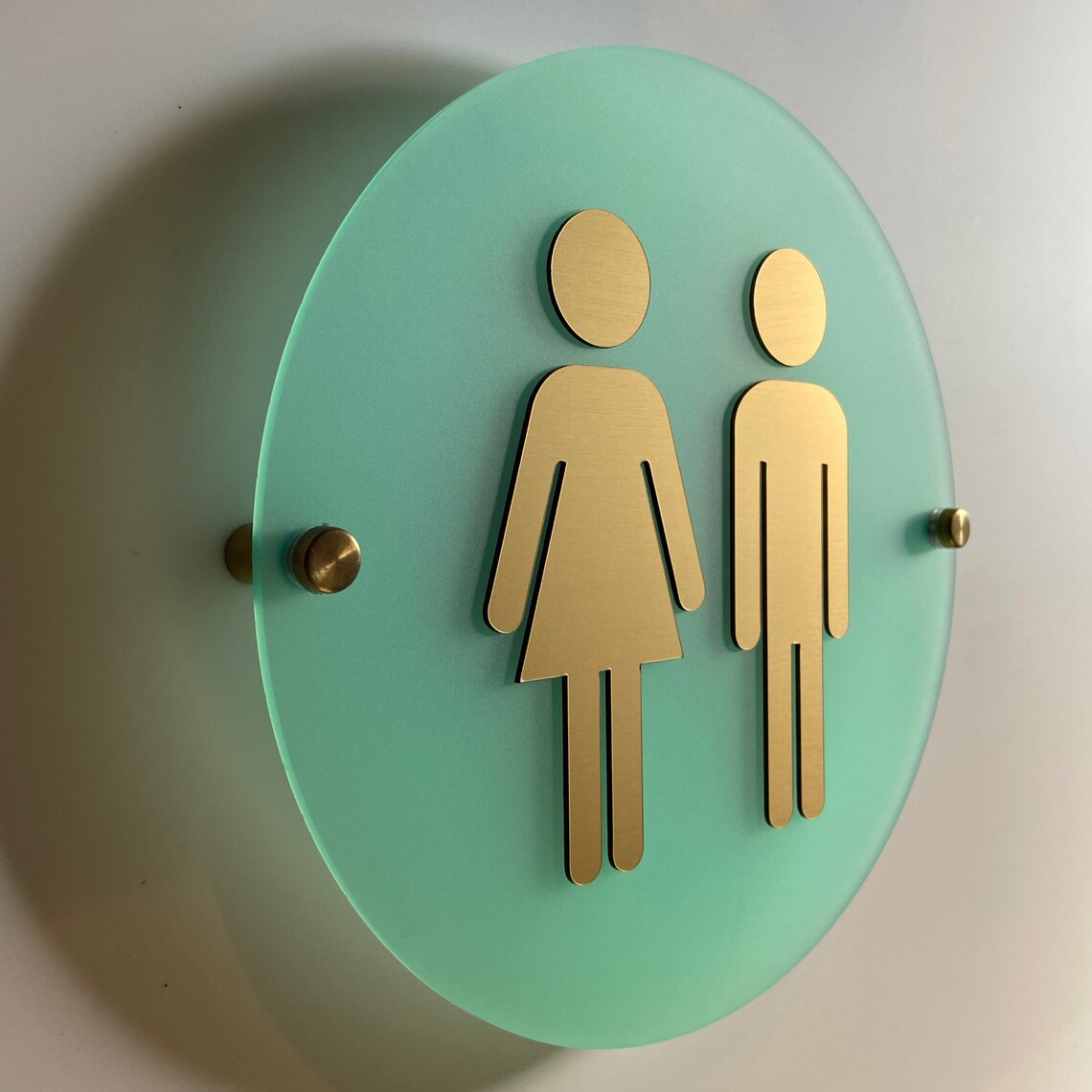 Aqua Blue and Gold Acrylic Bathroom Sign | Unisex Men Women Handicap ...