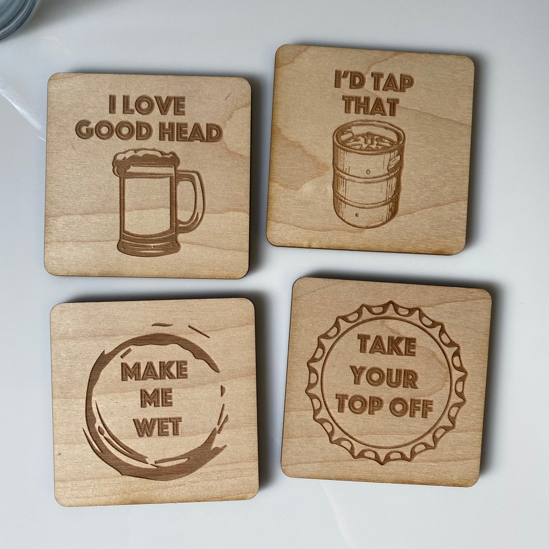 Funny Beer Coasters Set of 4 Wood Square Drink Adult Humor - Etsy