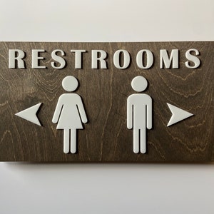 Wood & Acrylic Directional Arrow Bathroom Sign | Unisex Men Women ...