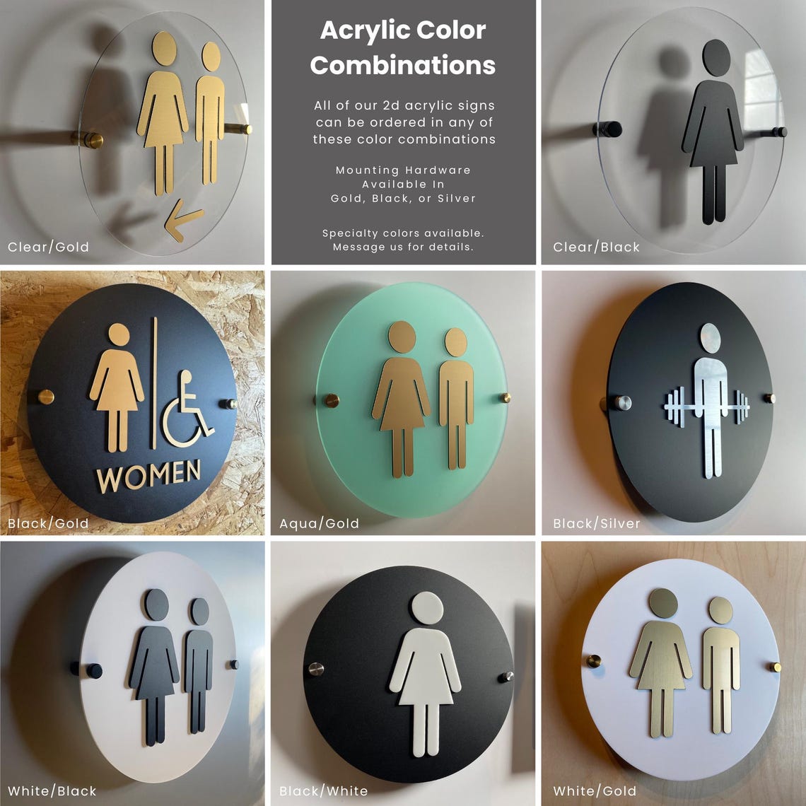 Aqua Blue and Gold Acrylic Bathroom Sign | Unisex Men Women Handicap ...