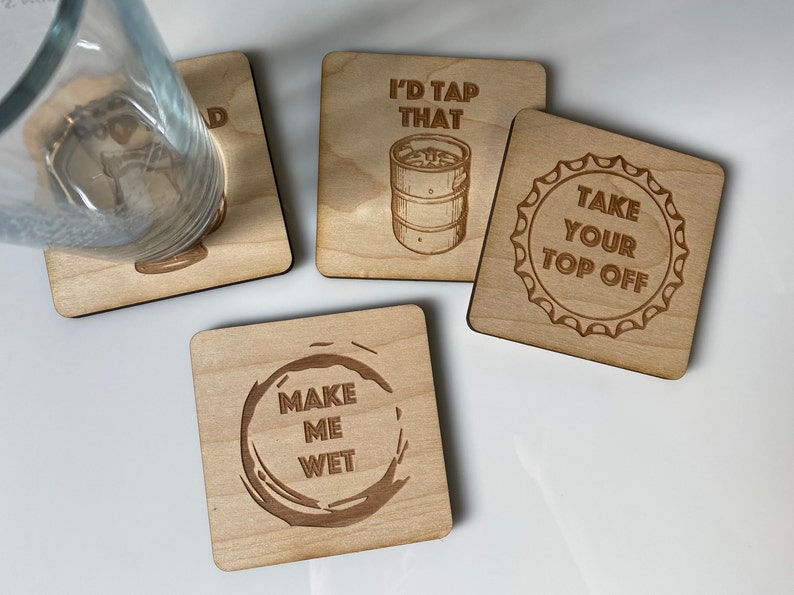 Funny Beer Coasters Set of 4 Wood Square Drink Adult Humor | Etsy