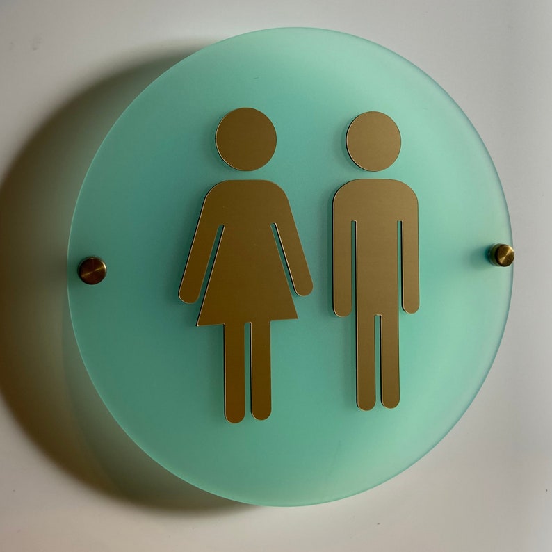 Aqua Blue and Gold Acrylic Bathroom Sign | Unisex Men Women Handicap ...
