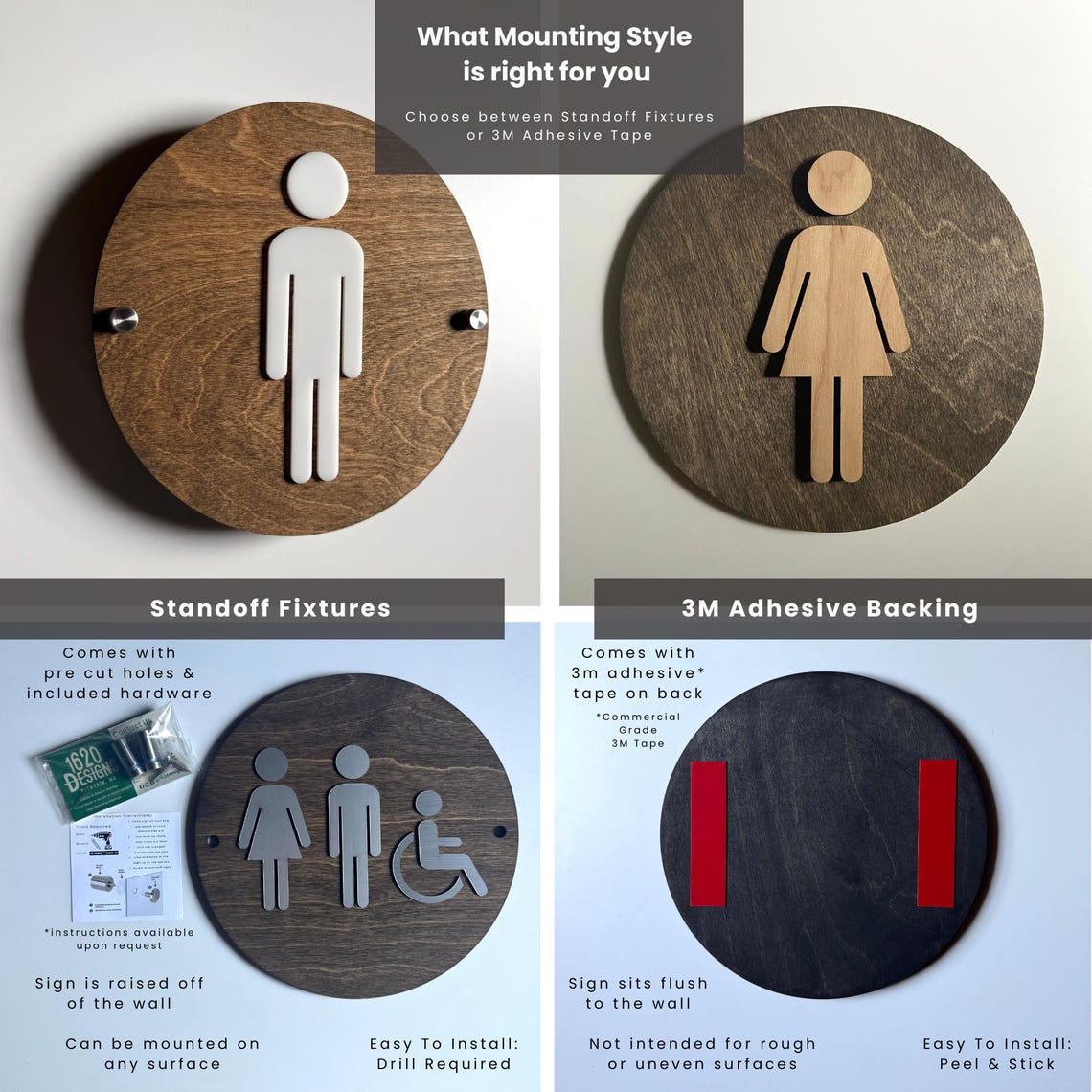 Wood and Acrylic Bathroom Directional Arrow Sign | Unisex Men Women ...