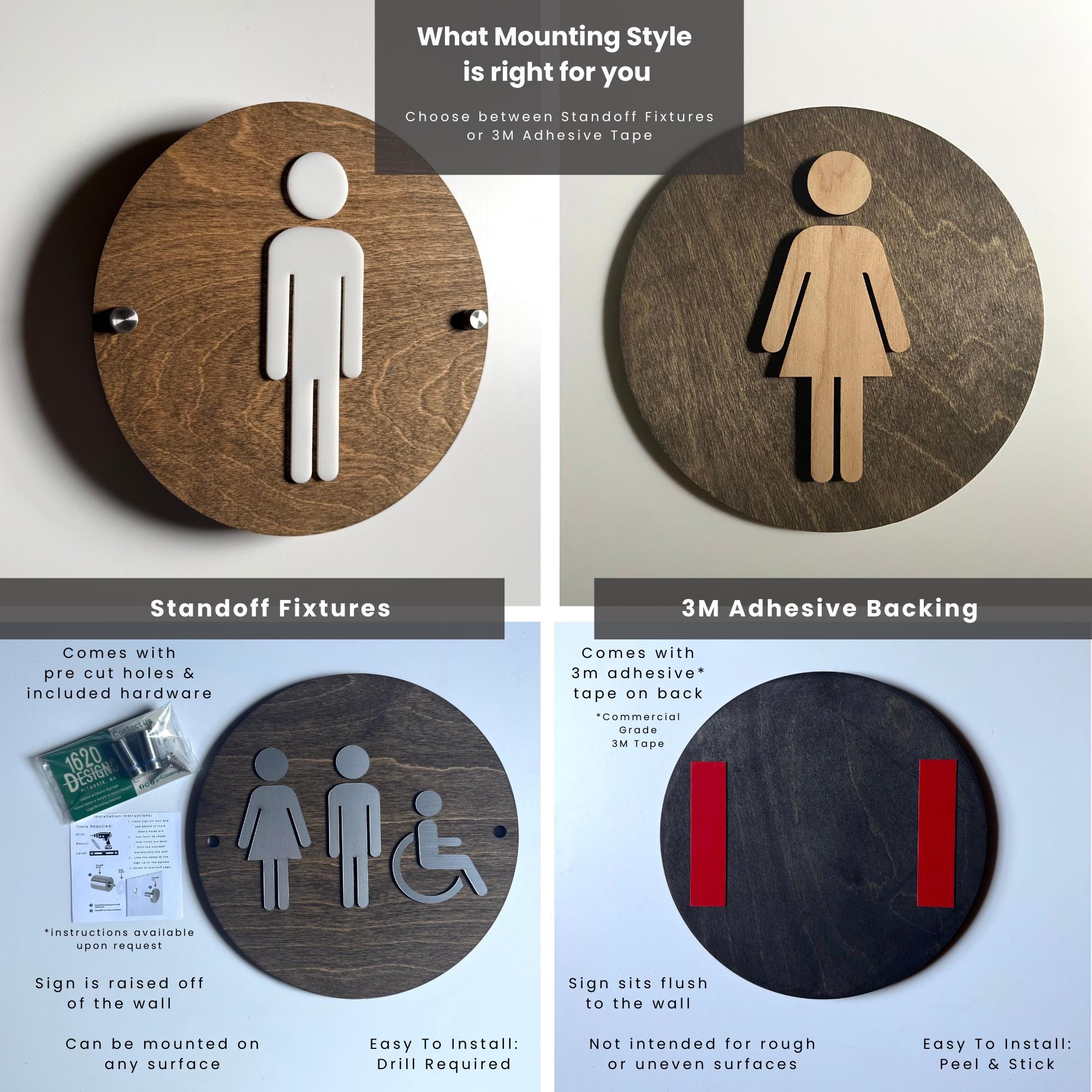 Wood and Acrylic Bathroom Directional Arrow Sign | Unisex Men Women ...