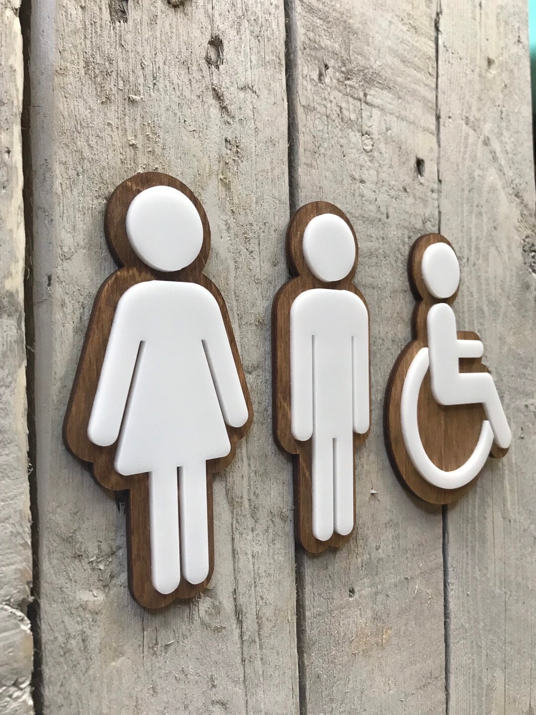 Bathroom Icon Men's Women's Rustic Coffee Shop | Wood & Acrylic Office ...