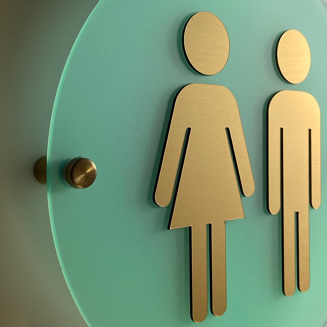Aqua Blue and Gold Acrylic Bathroom Sign | Unisex Men Women Handicap ...