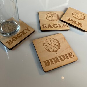 Golf Gift Coasters Set of 4 Maple Wood Drink Holder | Gift for Him ...