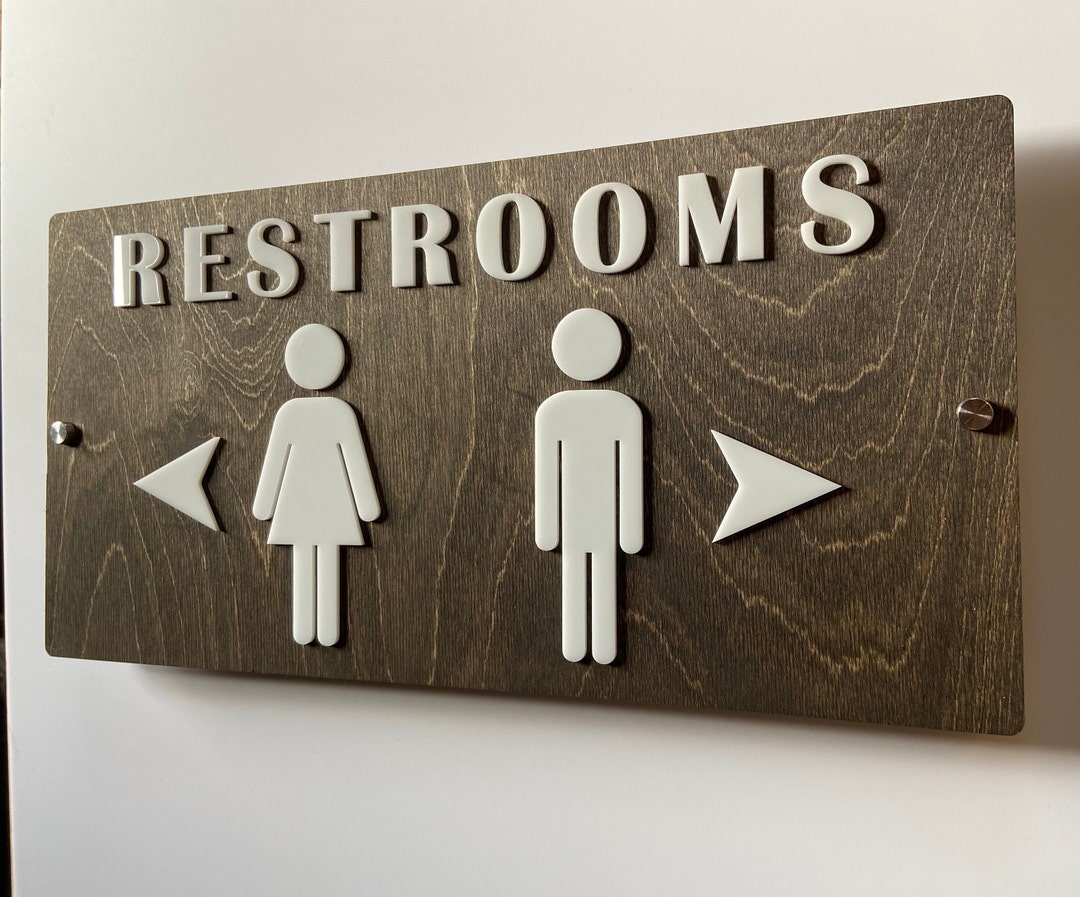 Wood & Acrylic Directional Arrow Bathroom Sign | Unisex Men Women ...