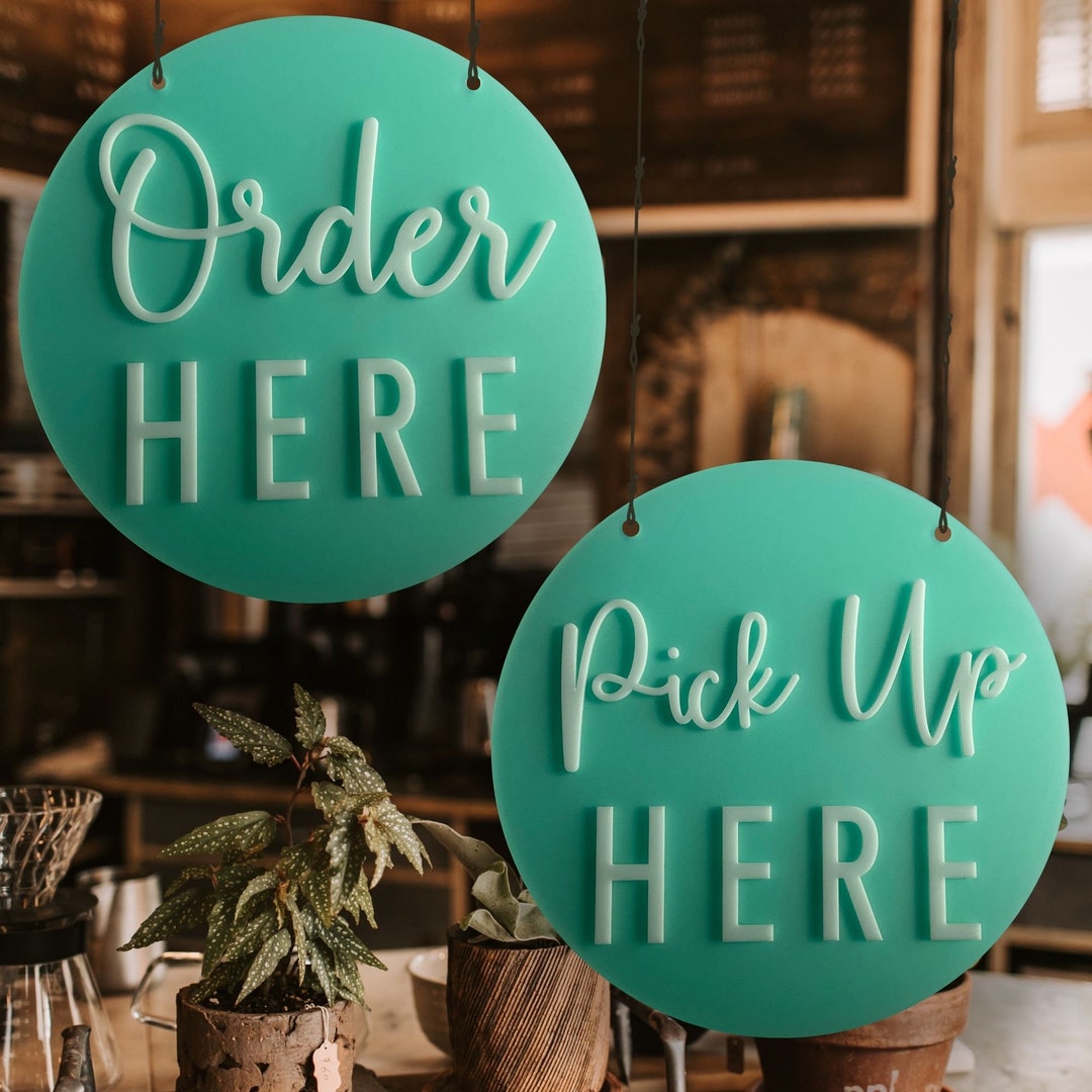 Order Here Pickup Here Sign | Semi Transparent Aqua Acrylic Cafe Decor ...