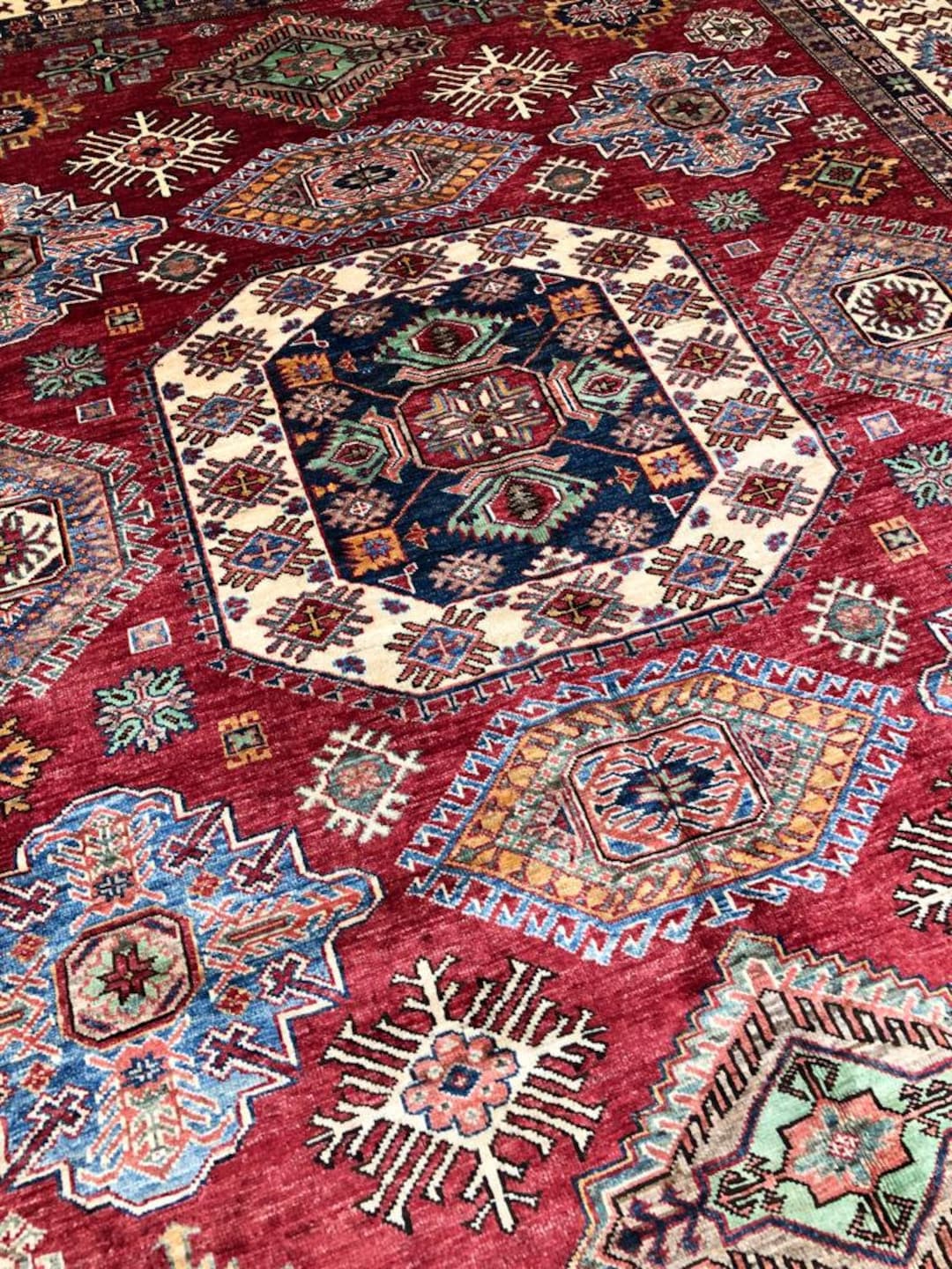 8x10 Feet Kazak Afghan Handmade Rug, Turkish Designed Carpet - Etsy