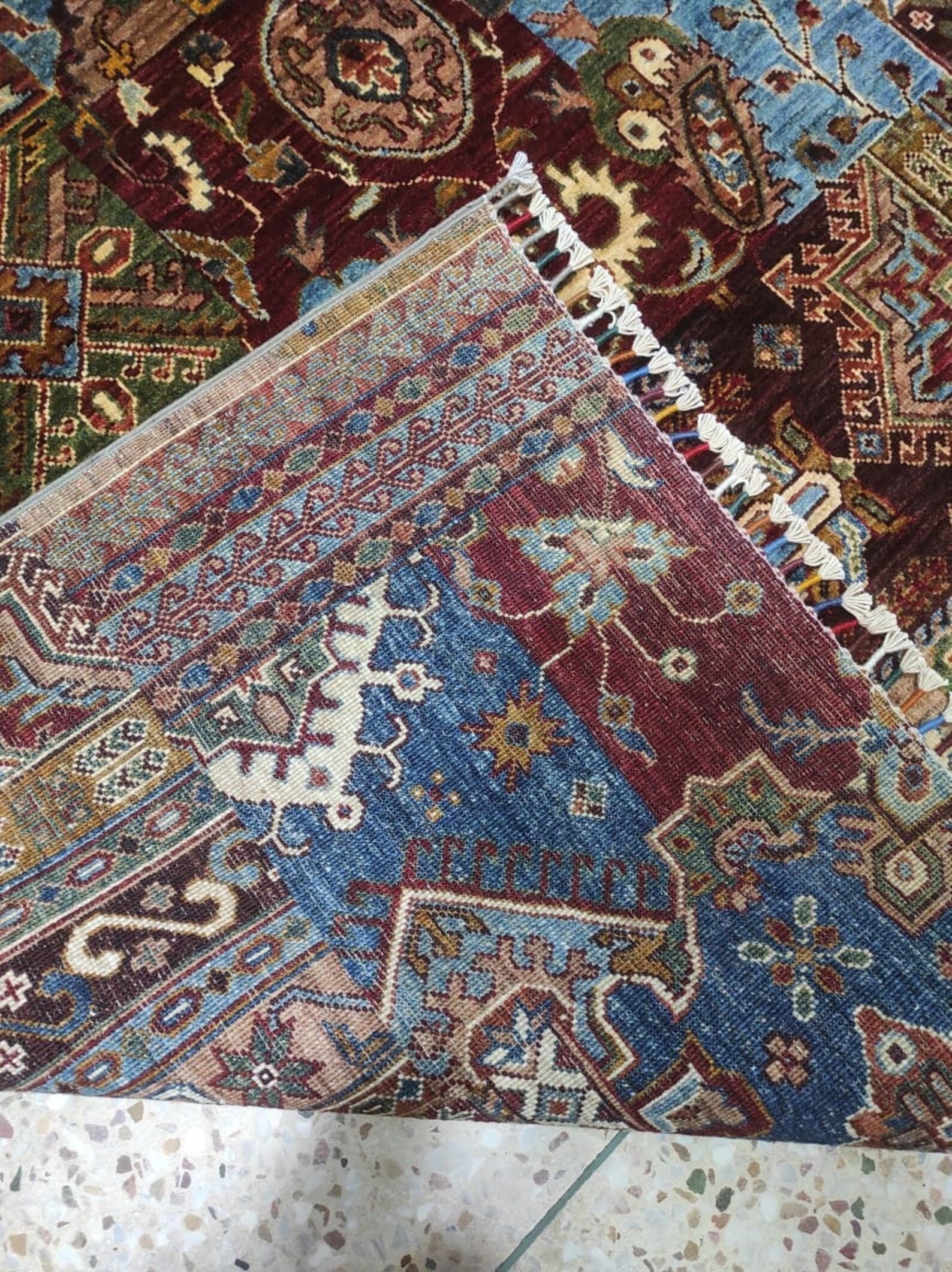 Blue Rug Persian Design Living Room Size Merinos Afghan Handmade Rug ...