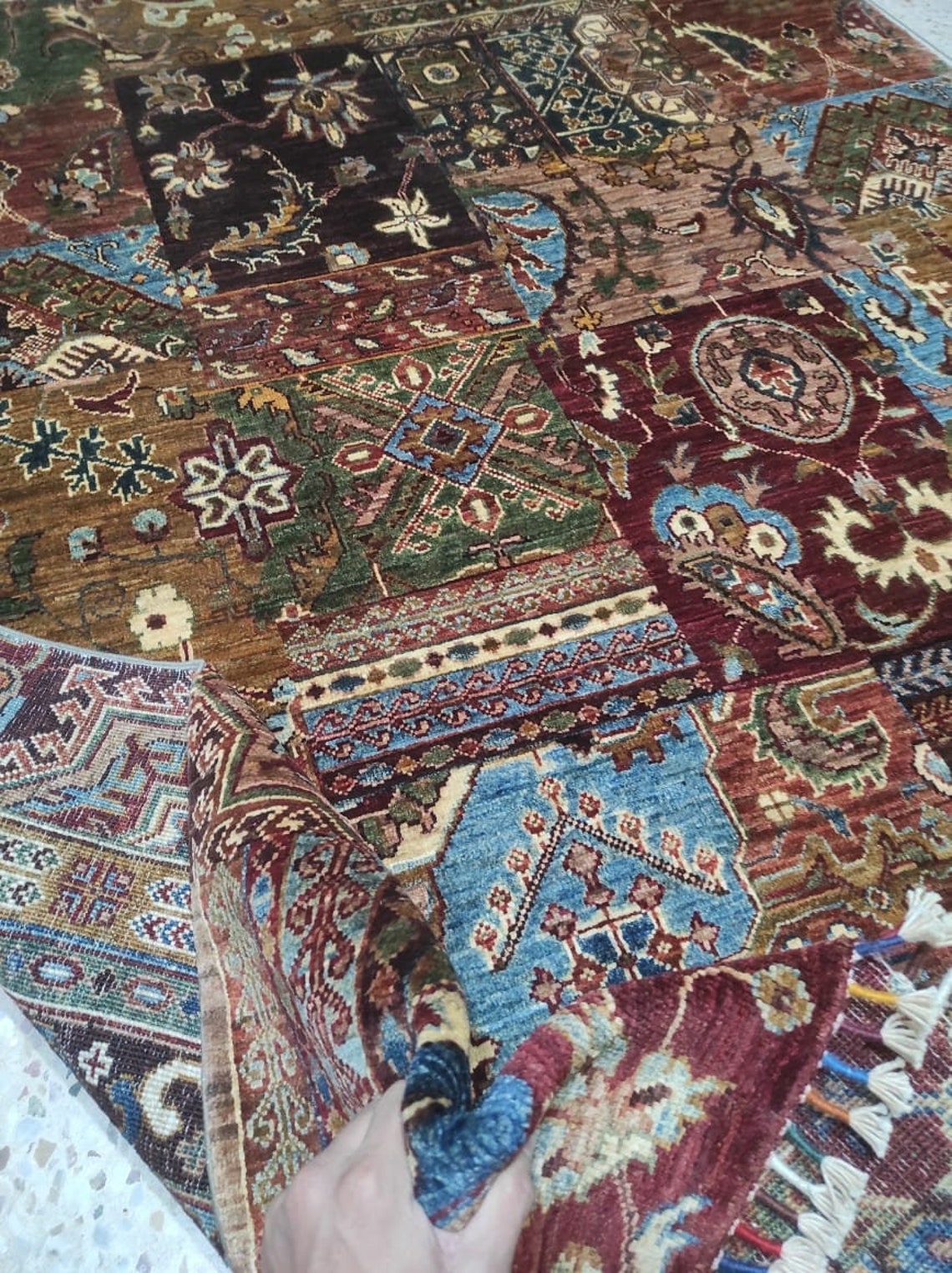 Blue Rug Persian Design Living Room Size Merinos Afghan Handmade Rug ...