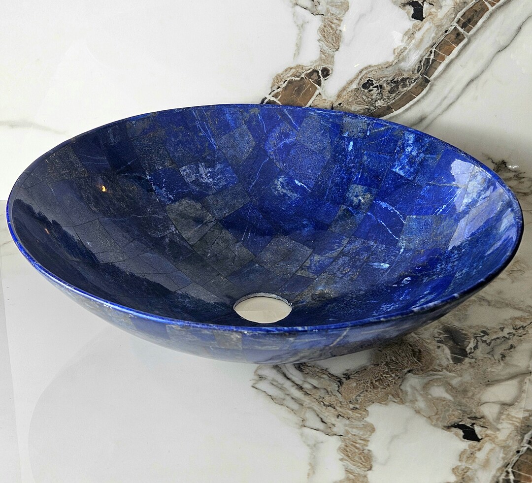 Lapis Lazuli Stone Sink Round Random Work Elegant Design Kitchen Vessel ...