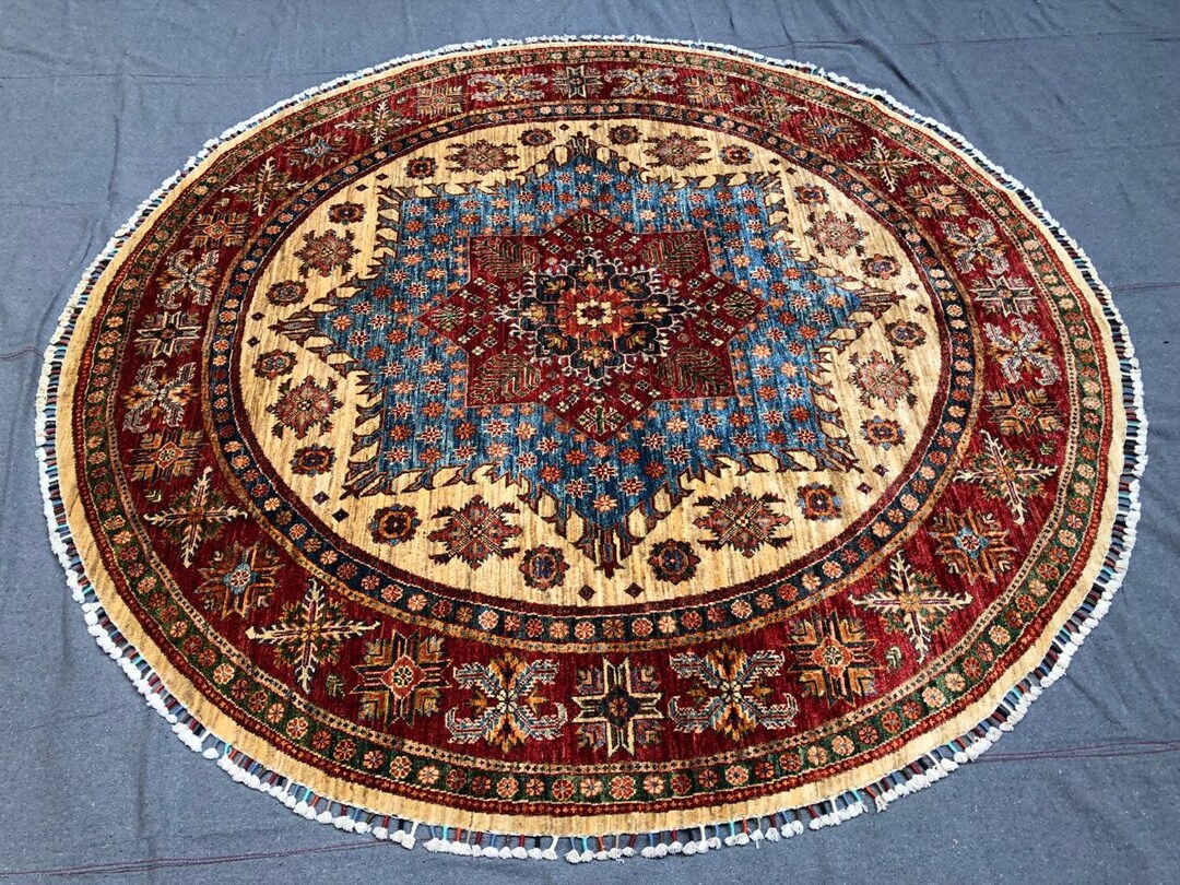 7 Feet Diameter Afghan Chobi Rug, Circle Circular Round Rug, Eco ...