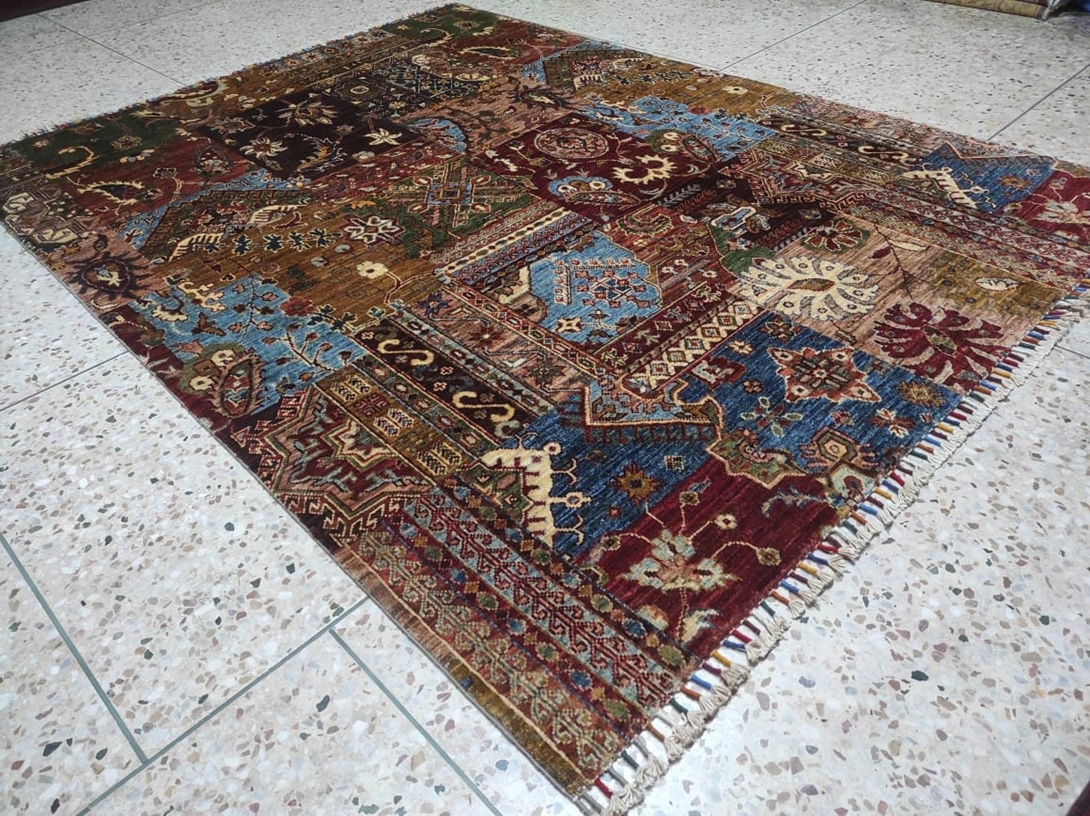 Blue Rug Persian Design Living Room Size Merinos Afghan Handmade Rug ...