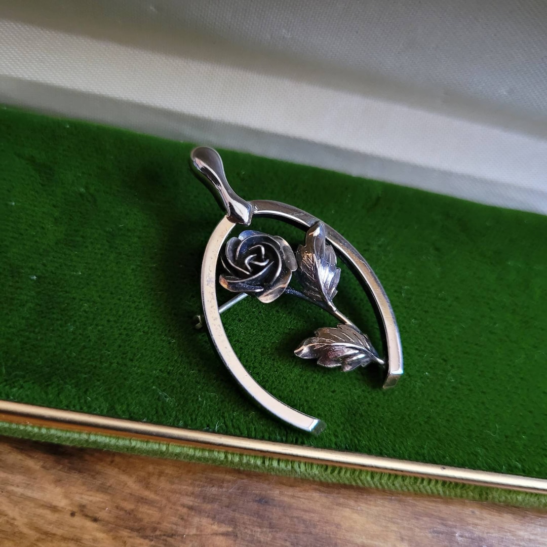Vintage Sterling Silver Bond Boyd Rose and Wishbone Pin Brooch. Unisex ...