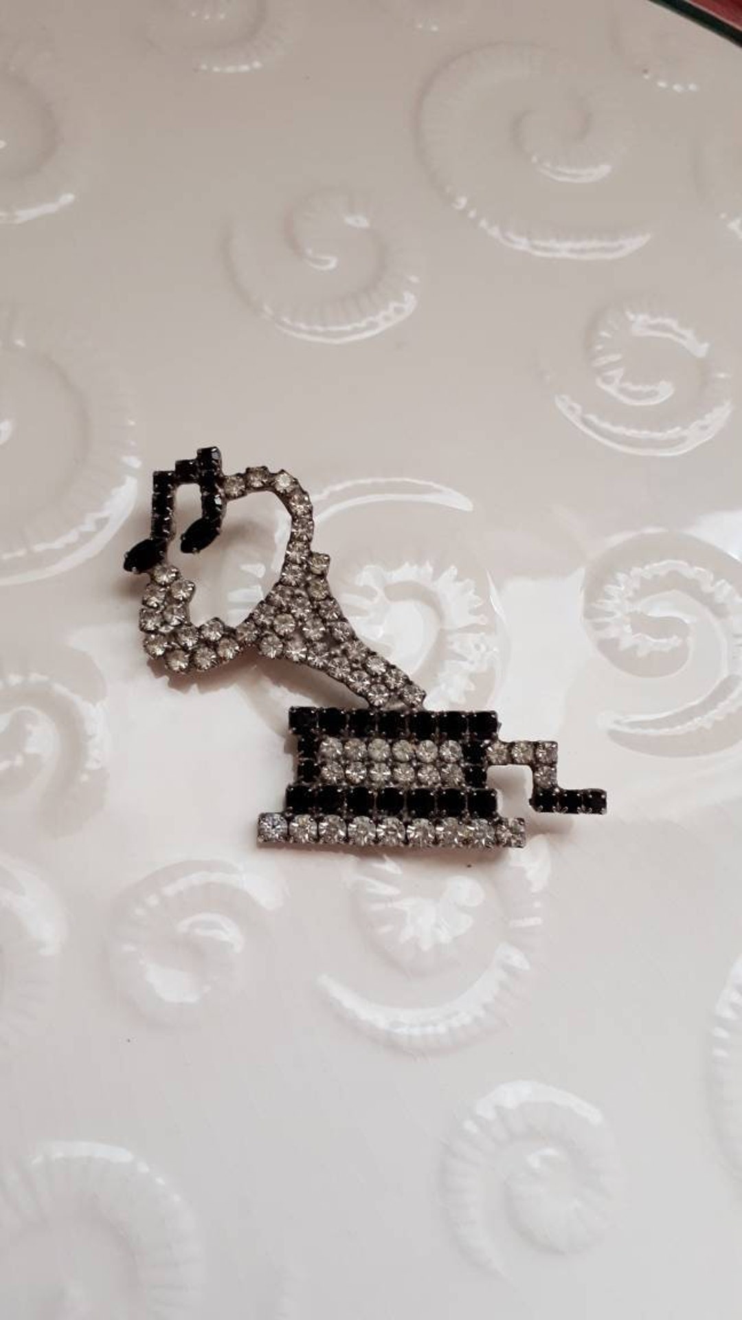 Vintage Gramophone Rhinestone Pin Brooch: Music Lover Gift - Etsy