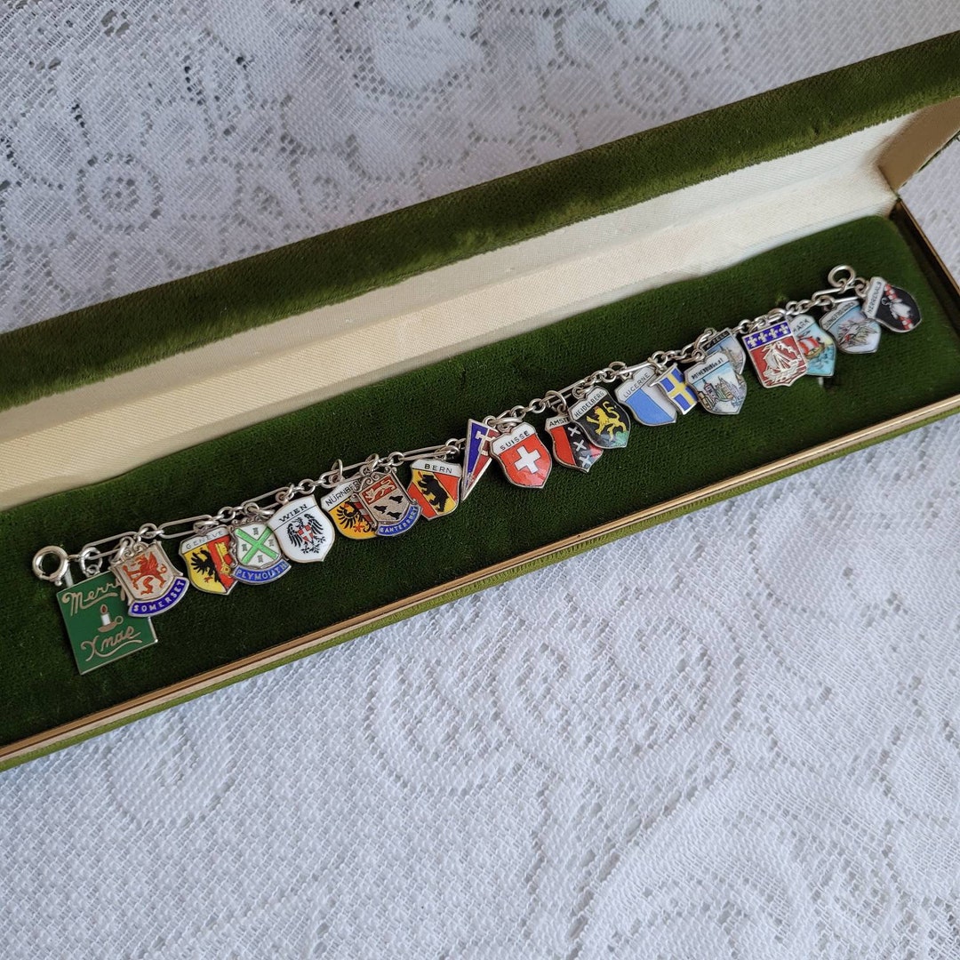 Vintage European 800 Silver Travel Shield Charms on Sterling Silver ...