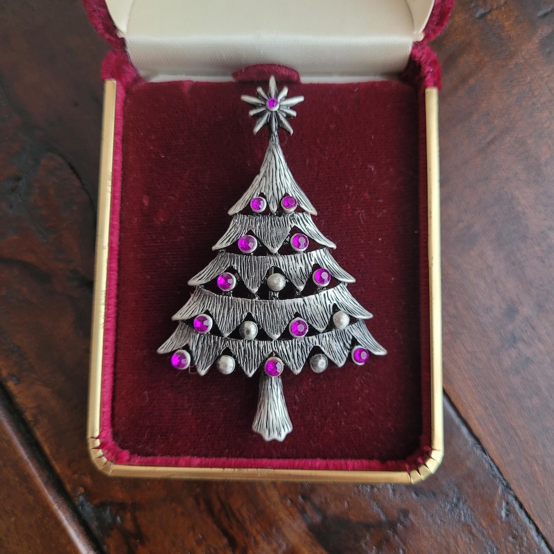 Vintage, Brand New, Christmas Tree Pin Brooch With Purple Glass Stones ...