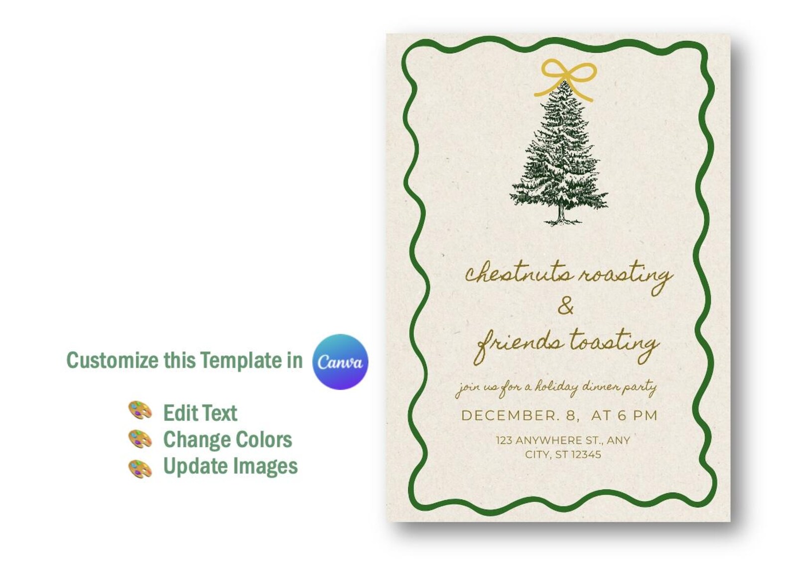 Christmas Dinner Party Invitation Template Festive Holiday Invite