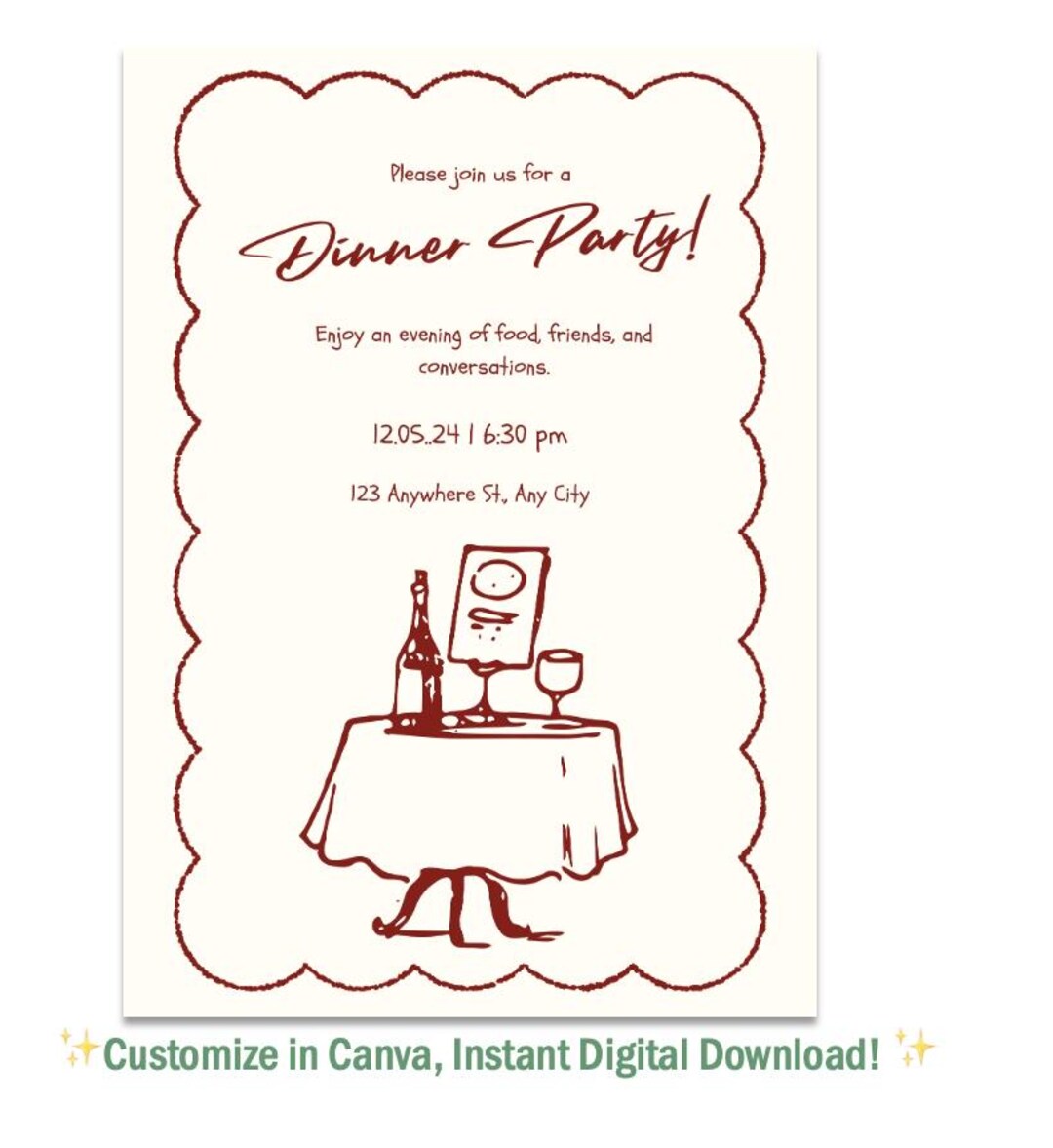 Dinner Party Invitation Template | Customizable Invite (digital ...