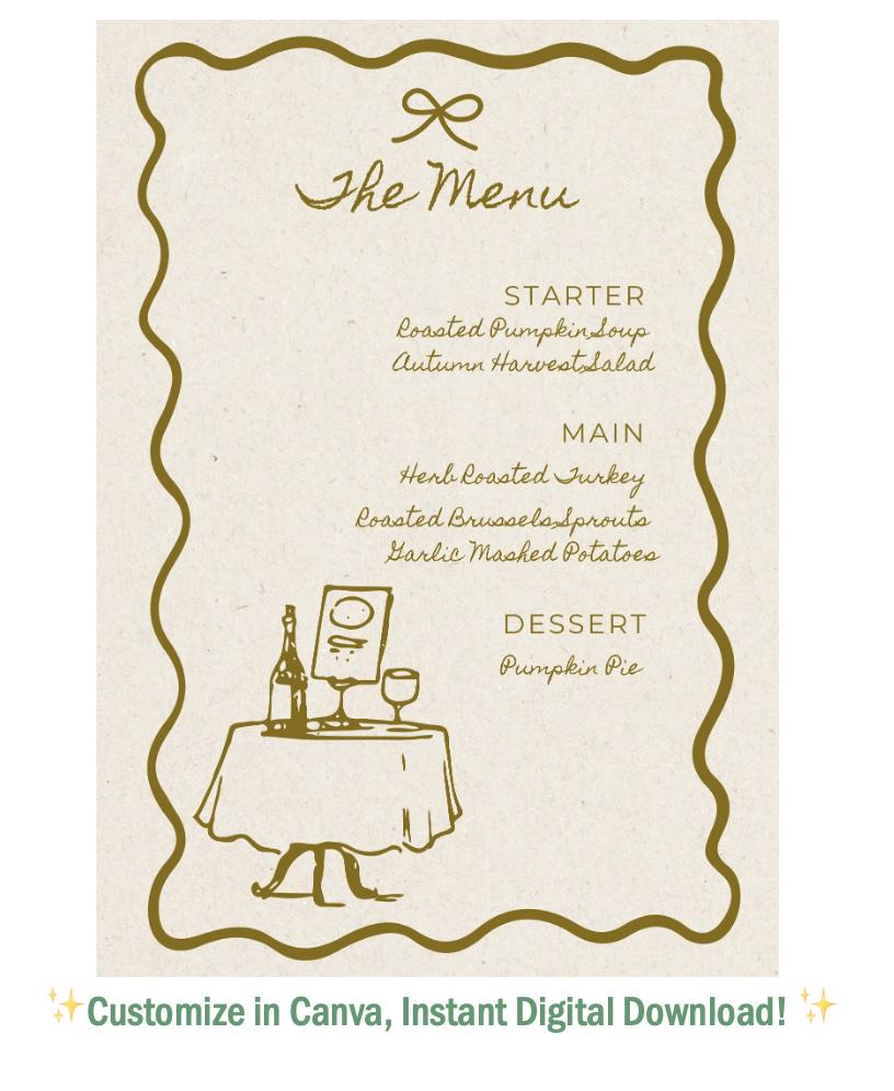 Aesthetic/trendy Dinner Party Menu (digital Download) - Etsy