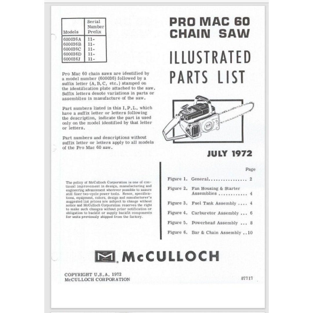 Mcculloch Pro MAC 60 Illustrated Parts List 1972 Exploded Views 11 ...