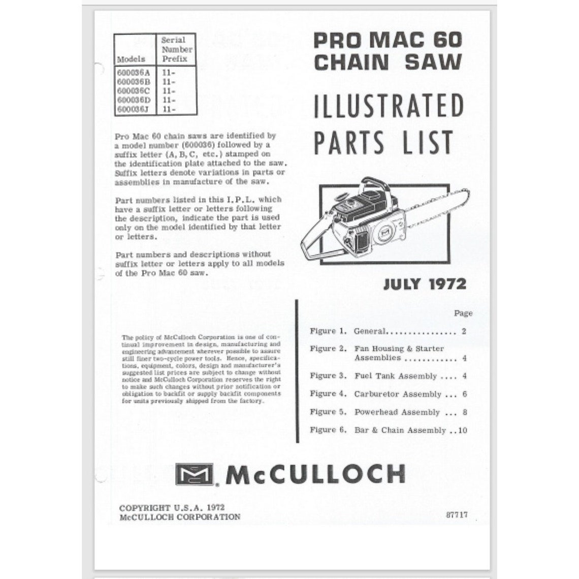 Mcculloch Pro MAC 60 Illustrated Parts List 1972 Exploded Views 11 ...