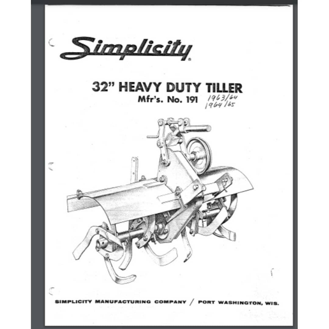 SIMPLICITY Tiller 191 Tiller PARTS MANUAL 1963 -65 - Etsy