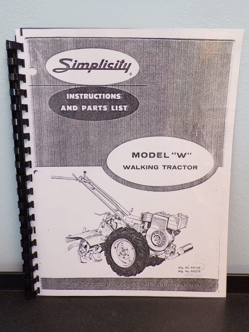Simplicity Walk-behind Model W Walking Garden Tractor Owner + Parts ...
