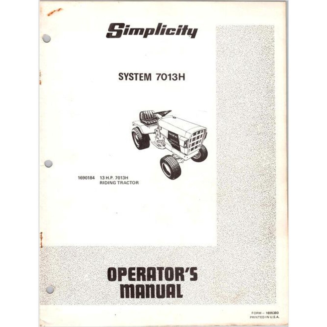 Simplicity, System, 7013h, Lawn, Tractor, Operators, Manual, 13, HP ...