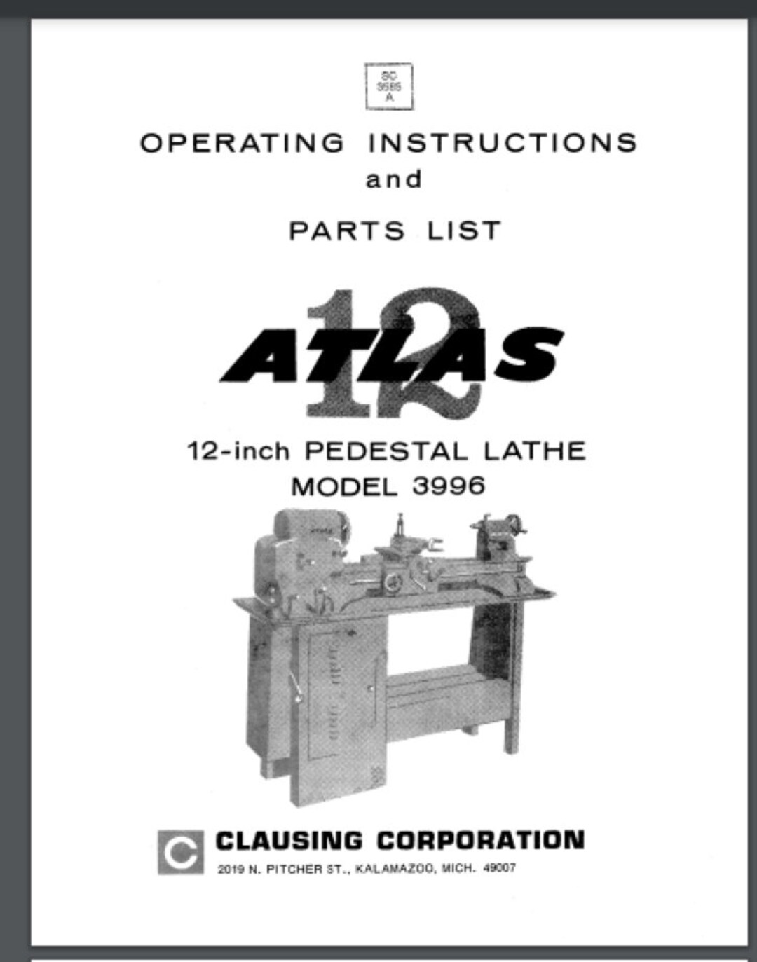 Atlas Craftsman Clausing Lathe 12 Inch 3996 Instruction and Parts ...