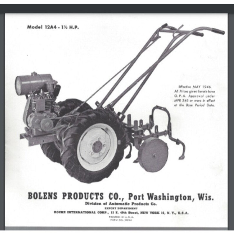 Bolens 2 Wheel Tractor 12a Owner & Parts Manual 1946 8 Pages Comb Bound - Etsy