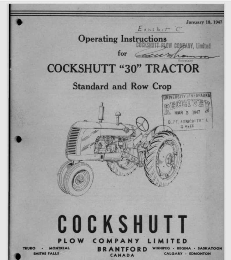 Cockshutt 30 Tractor Manual Owner Operator Farm Farming Land Care ...