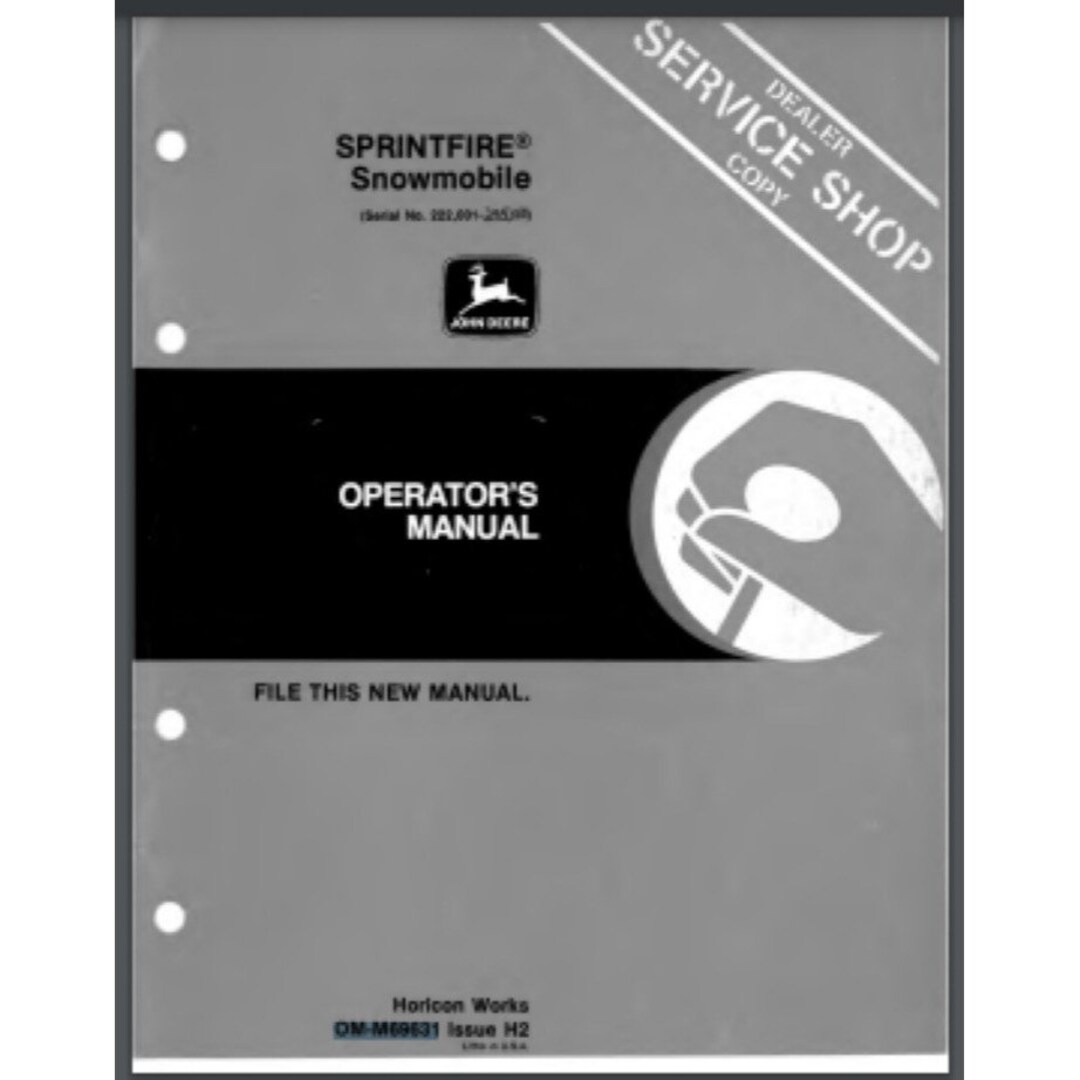 1983 John Deere Sprintfire Snowmobile Owner Service Manual 40 Pages OM ...