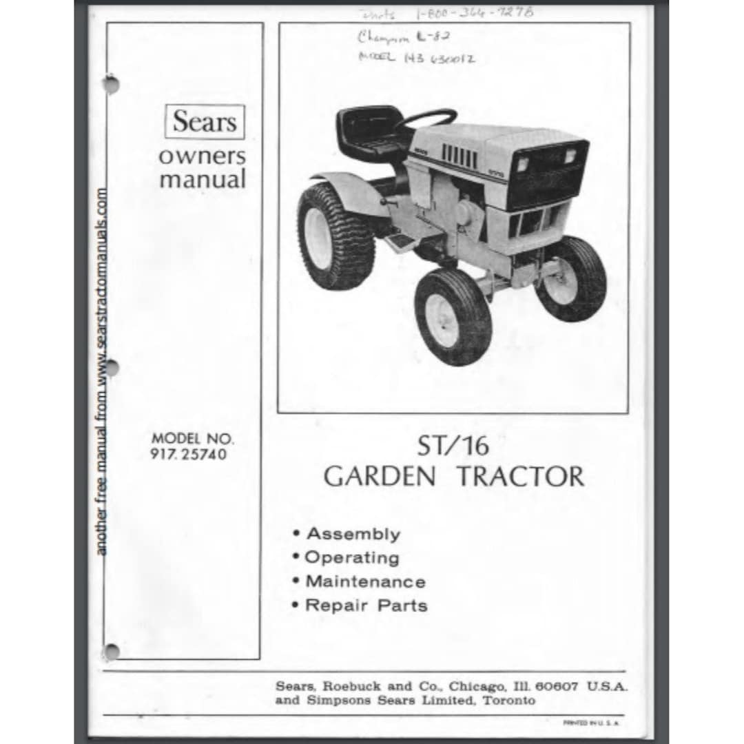 Sears ST 16 Lawn Tractor Owner Manual 917.25940 36 Pages 1976 Comb ...