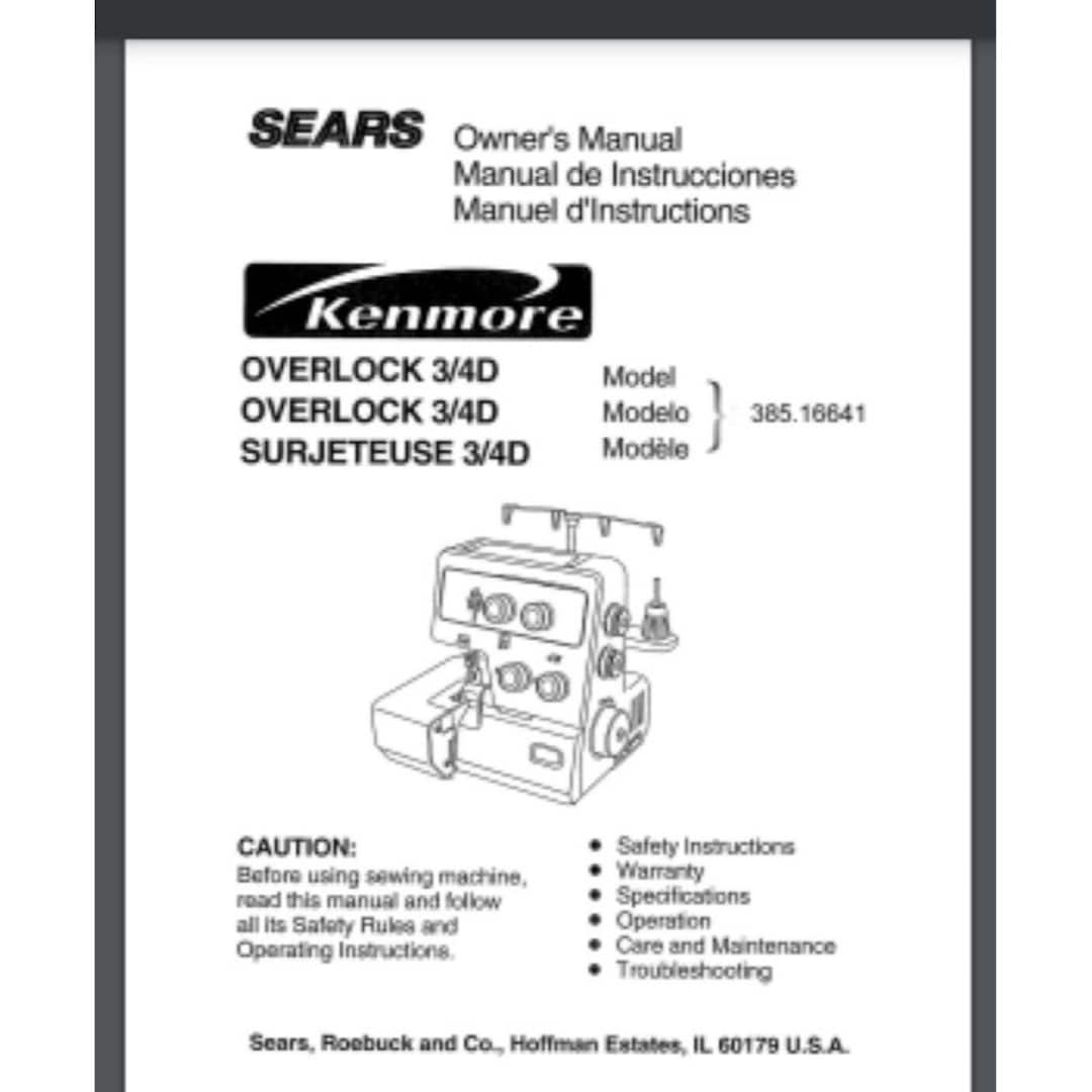 Sears Kenmore Overlock 3/4D Sewing Serger 385.16641 Owner's Manual 96 ...