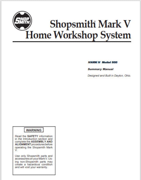 Shopsmith MARK V Model 500 Mode Manual 45 P. Gloss Protective | Etsy