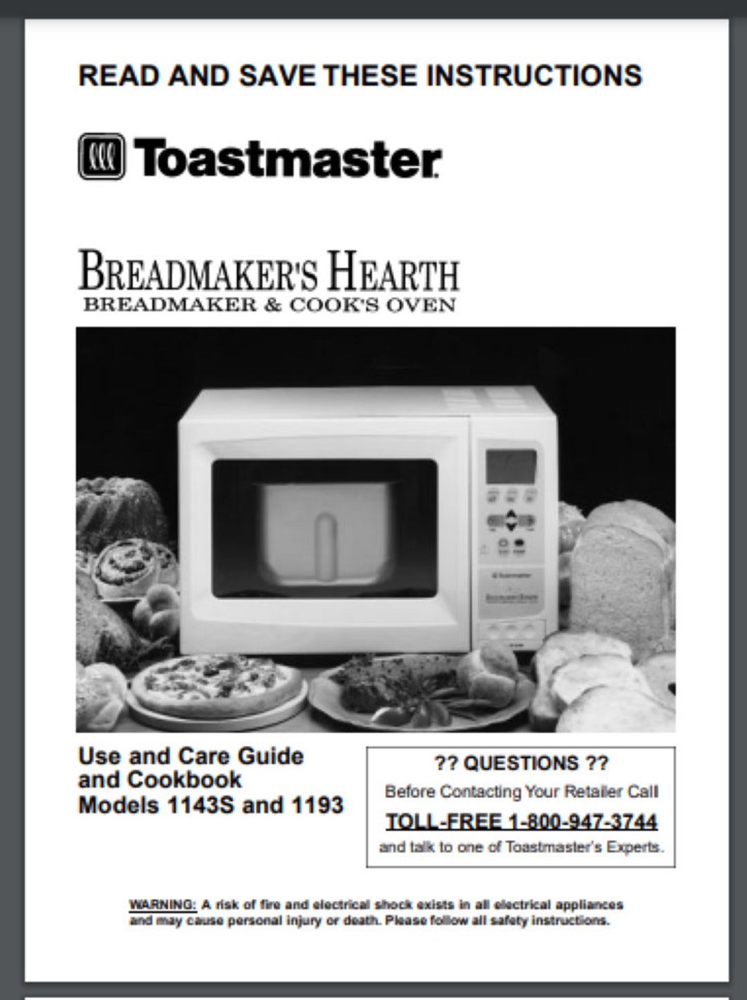 Toastmaster 1143S 1193 Bread Maker Cook's Oven Owner & Recipe Manual 60 ...