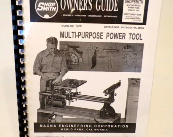 SHOPSMITH Model 10-ER Owner's Guide & Parts Manual - Etsy