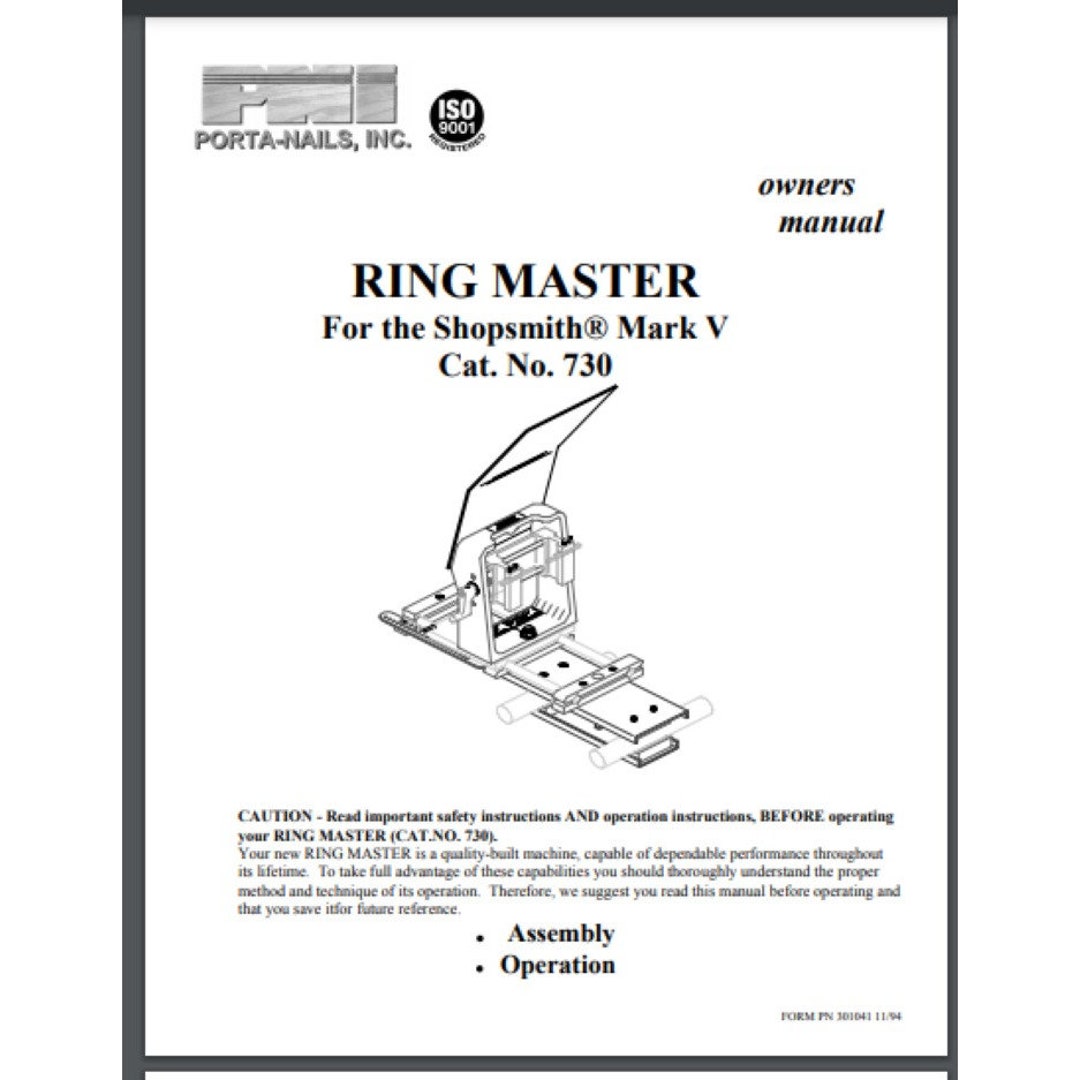 Shopsmith Ringmaster Owner Manual Model 730 Comb Bound Gloss Cover - Etsy