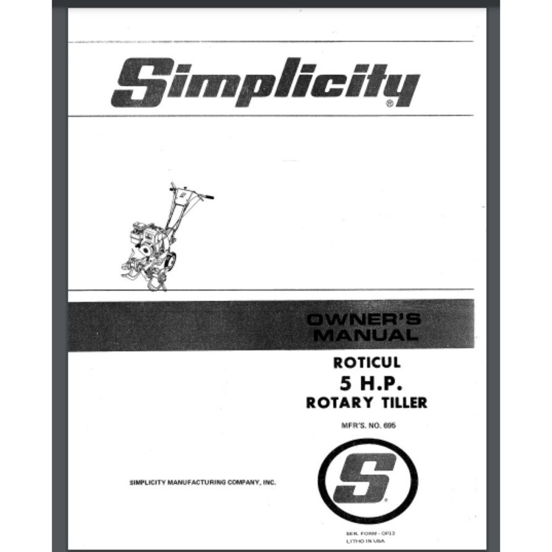 Simplicity 5HP Roticul Rotary Tiller Walk-behind Owner & Parts Manual ...
