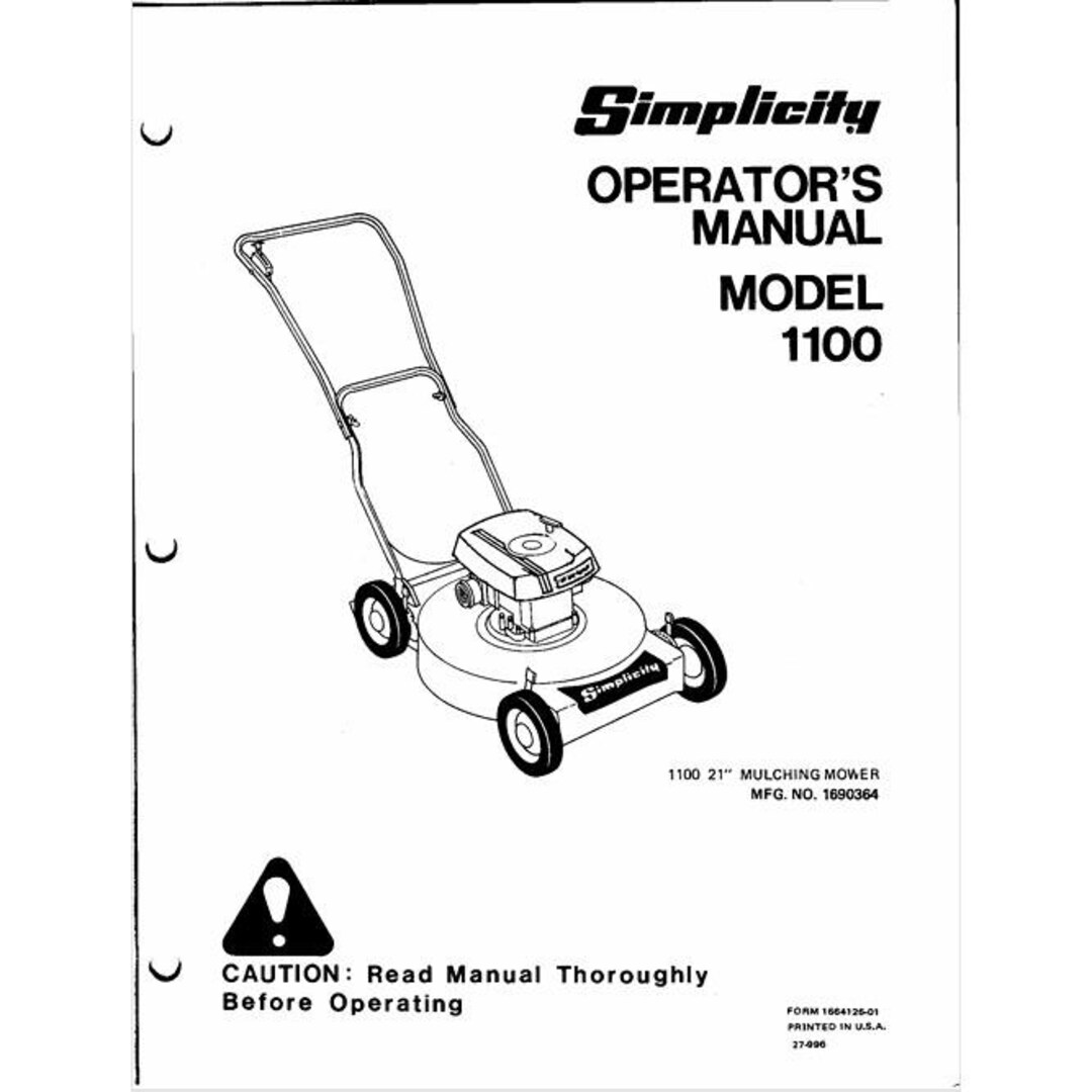 Simplicity, Model, 1100, 21, Mower, Operators, Manual, 1690364 - Etsy