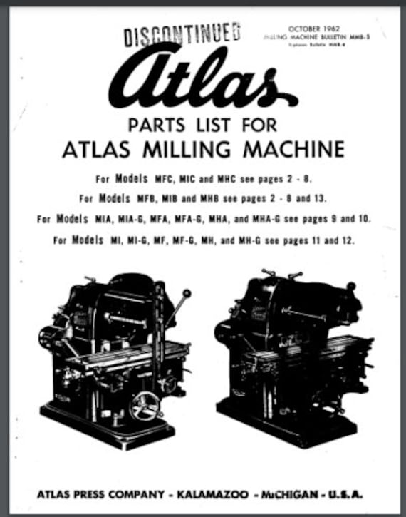 Atlas Horizontal Milling Machine Instructions & Parts Manual - Etsy