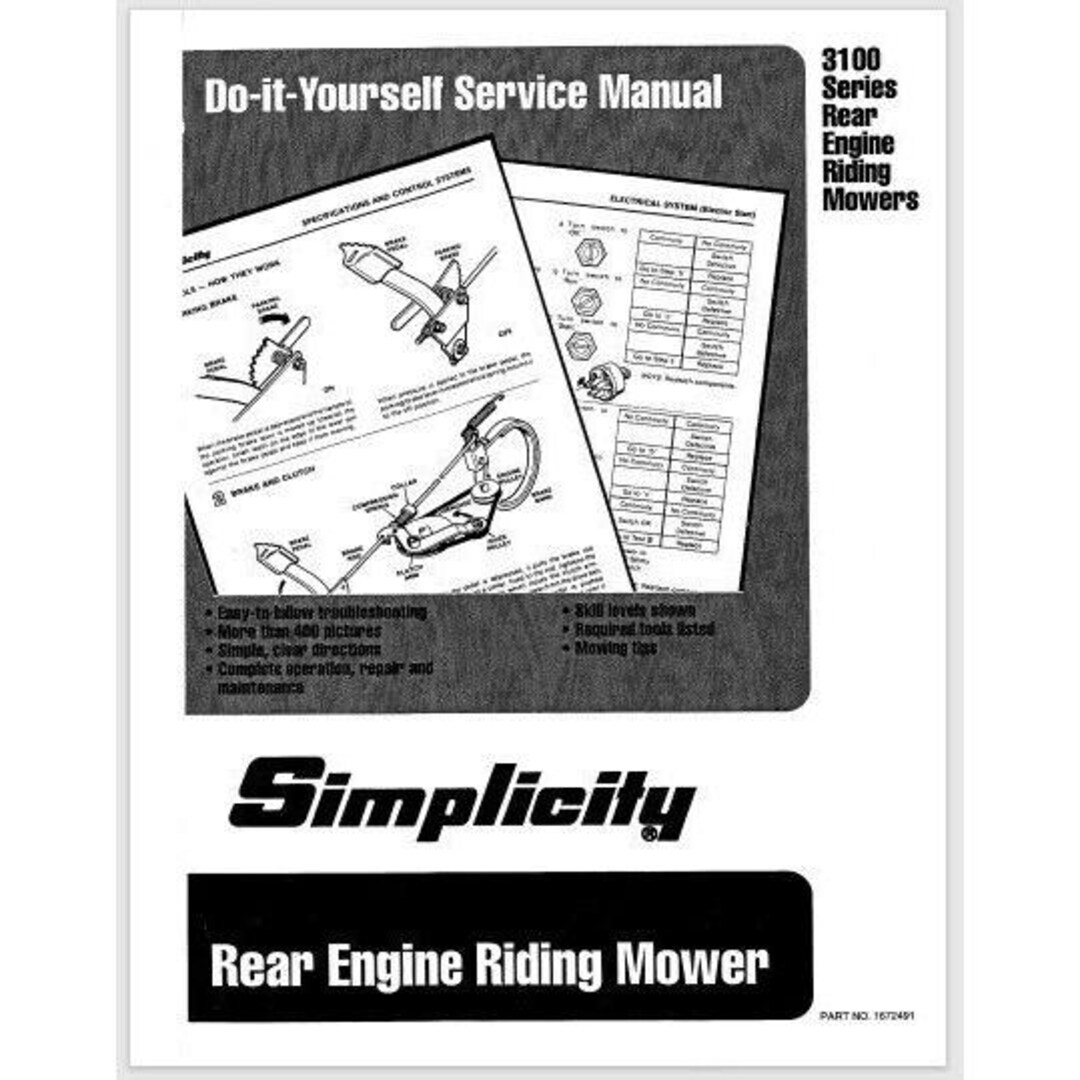 Simplicity 3100 Series Rear Rider Mower Service Manual 136 Pages 1982 ...
